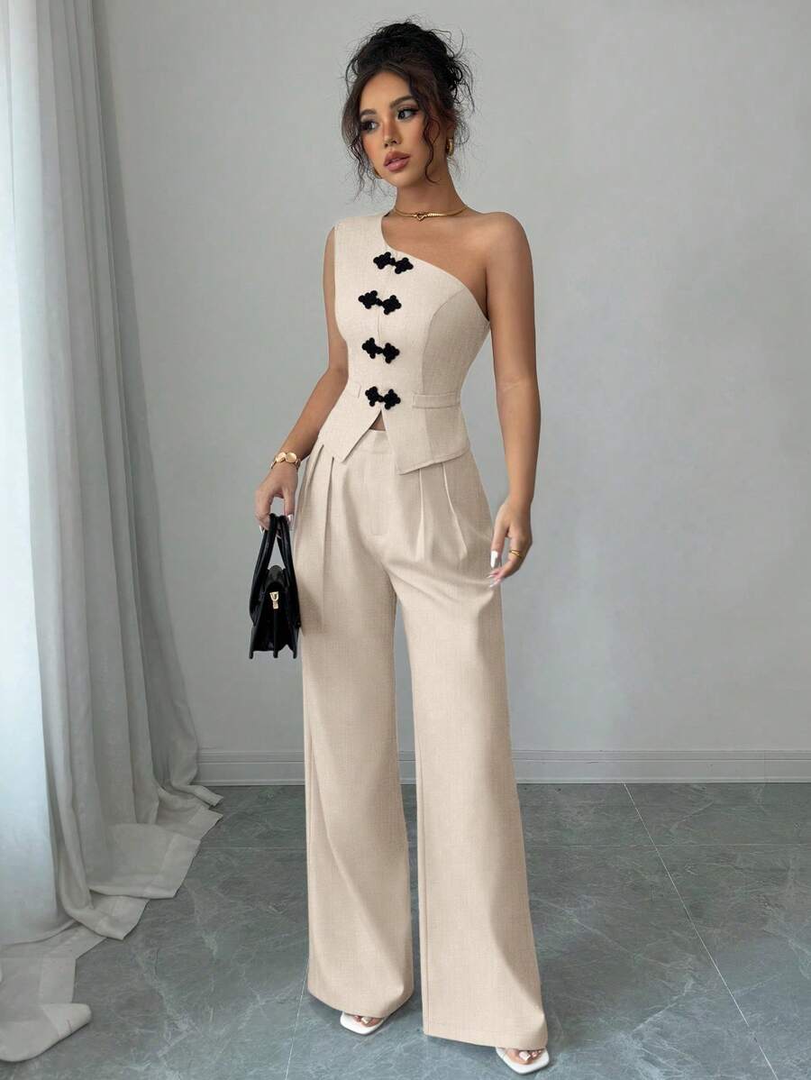 Chiquease Women's Elegant Asymmetrical Shoulder Chinese Style Two ...