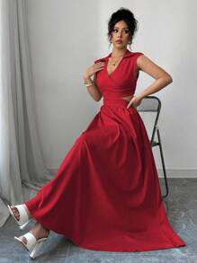 Elenzga Vestido sin mangas de cuello en V con diseño de cintura para ...