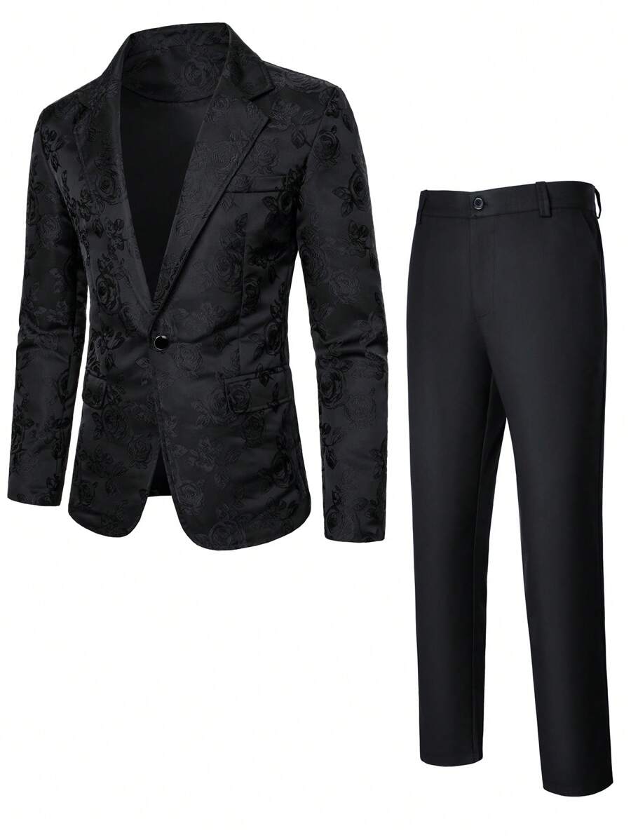 Manfinity AFTRDRK Men's Fashion Rose Patterned Tuxedo Suit , Prom Suits ...
