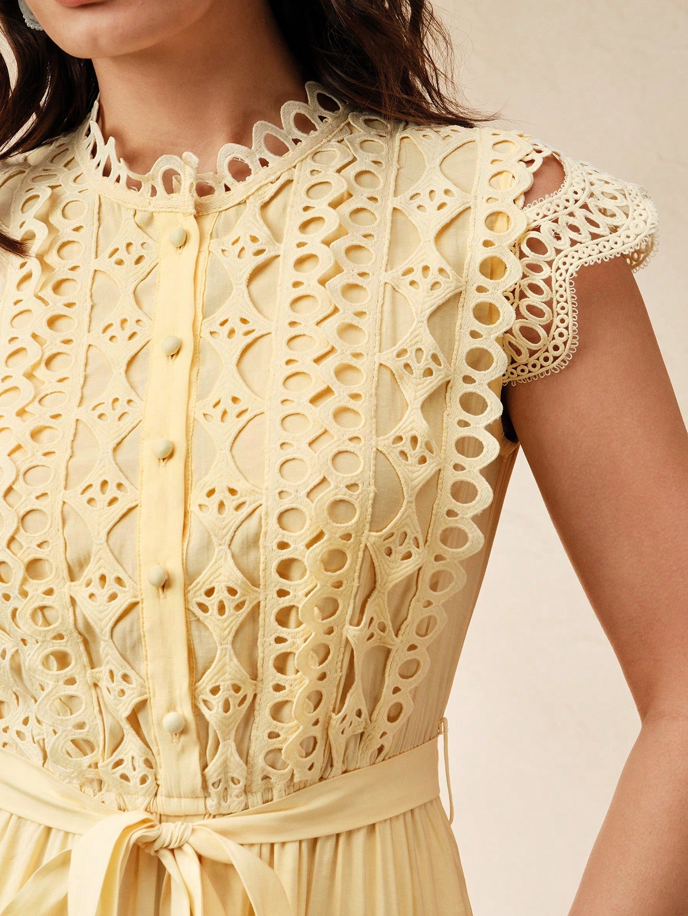 Yellow Elegant Waist Ruffle Splice Cap Sleeve Dress For Women, Casual ...