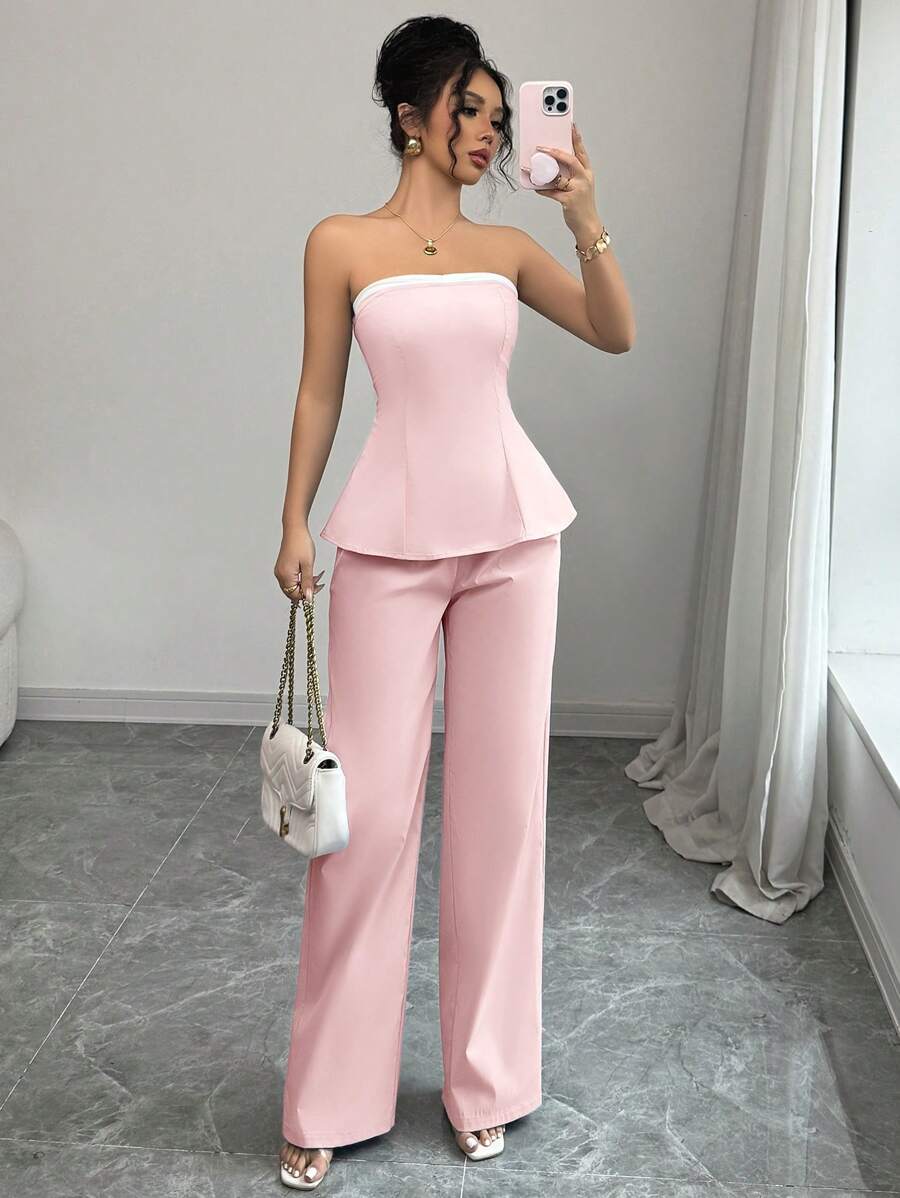 Chiquease French Elegant White Splicing Collar Strapless Crop Top ...