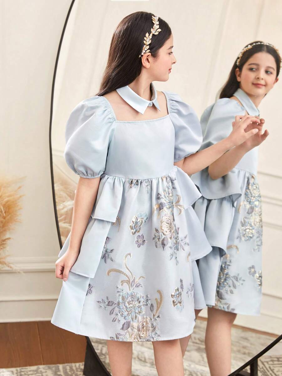 SHEIN Tween Girls' Elegant Holiday Puff Sleeve Princess Dress | SHEIN ...