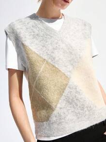 LYSMO Argyle-gestrickter Pullunder mit Kontrastfarbe, College-Stil ...