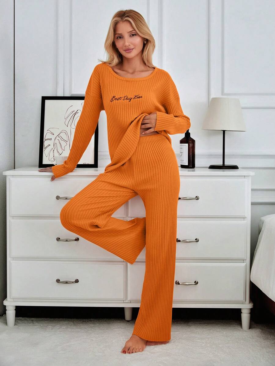 EURMUSE Women's Letter Print T-shirt And Long Pants Homewear Set ...