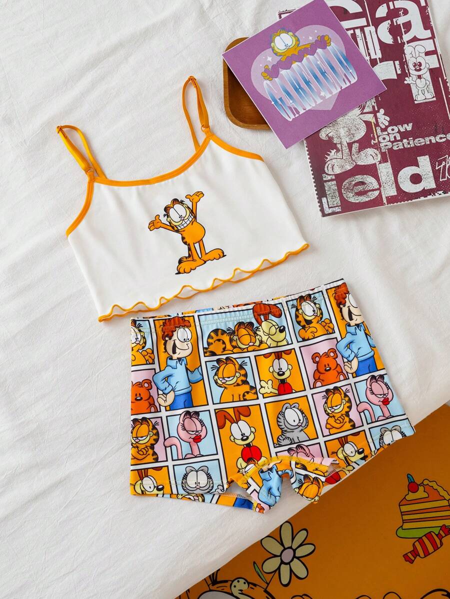 GARFIELD | SHEIN 2pcs Young Girl Cute Cartoon Cat Print Cami Top ...