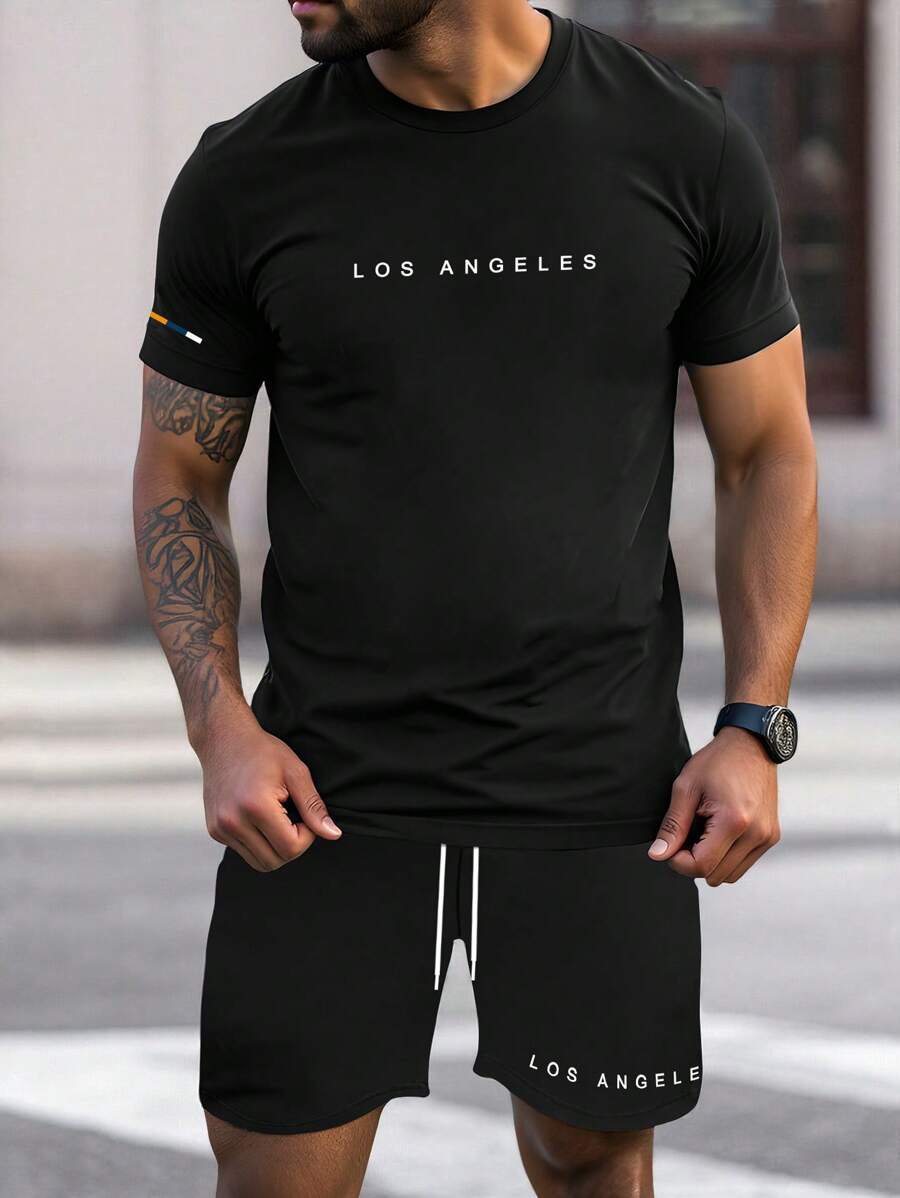 Manfinity Homme Men's Short Sleeve Crew Neck T-Shirt And Shorts Set ...