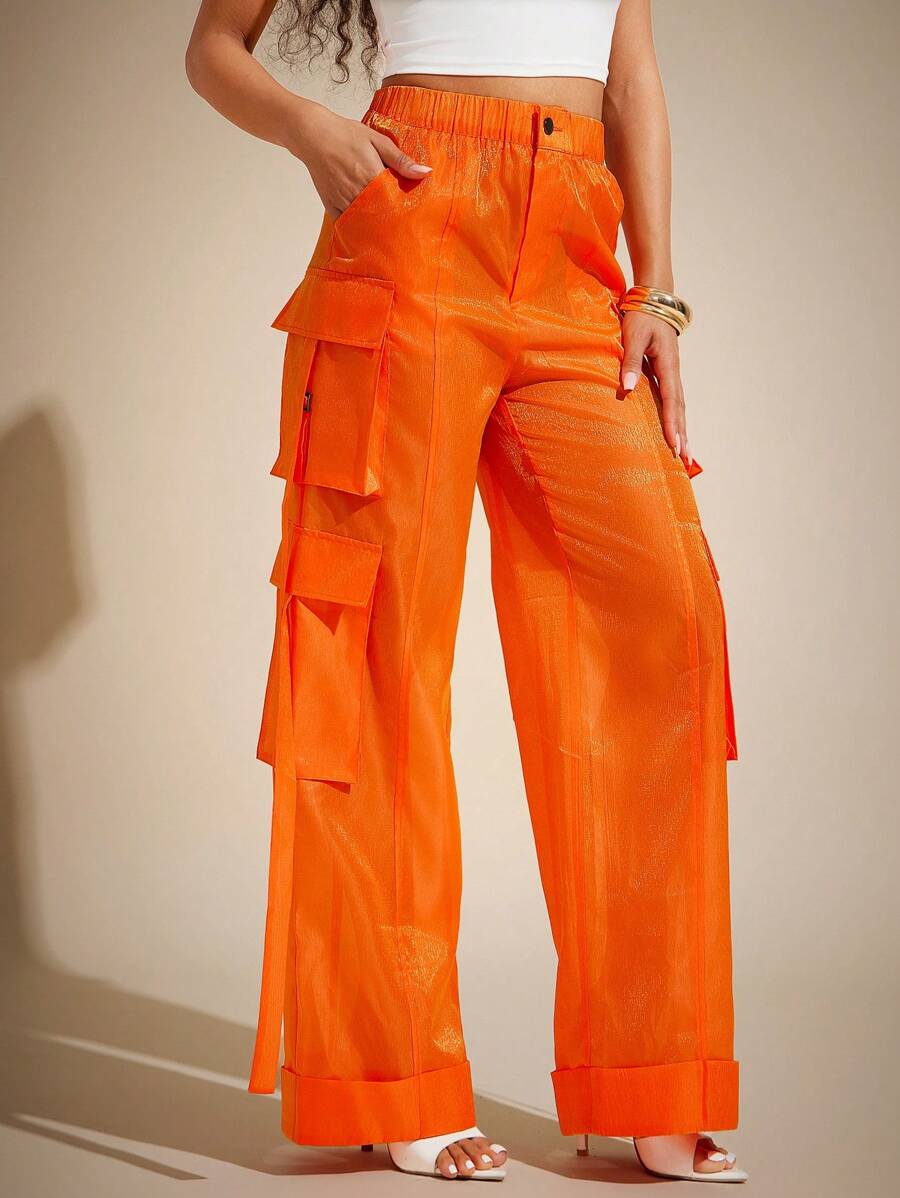 Vixey Sheer Textured Woven Wide Leg Cargo Pants, Spring Outfits, Summer ...