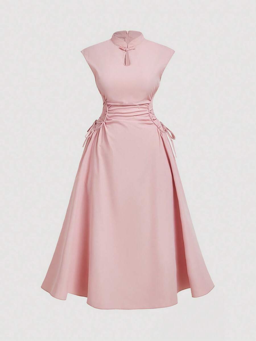 SHEIN MOD Plus Size Women Cheongsam Collar Cross Tie Long Dress With ...