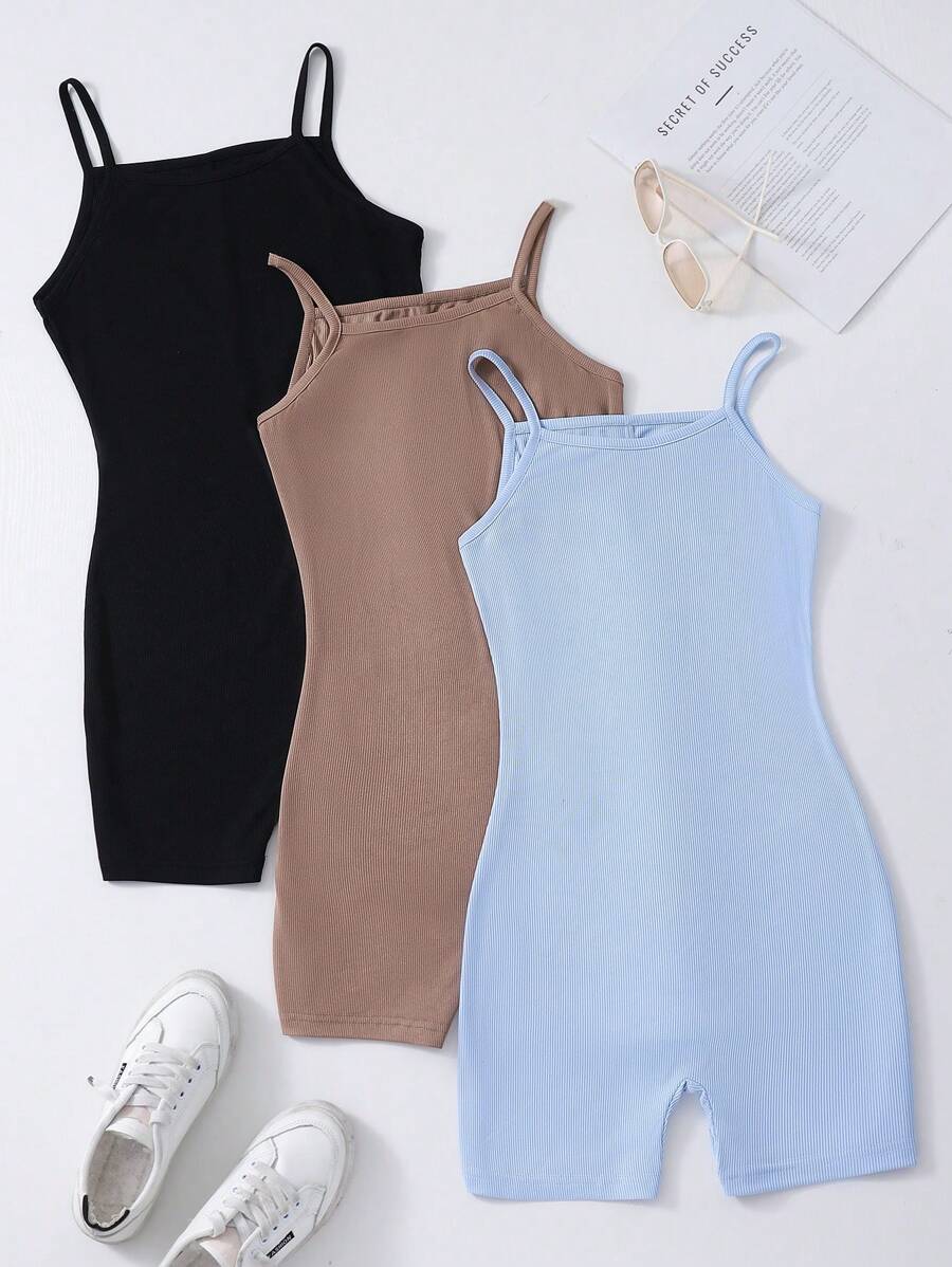 3pcs/Set Teen Girls' Solid Color Camisole Romper - Simple & Fashionable ...