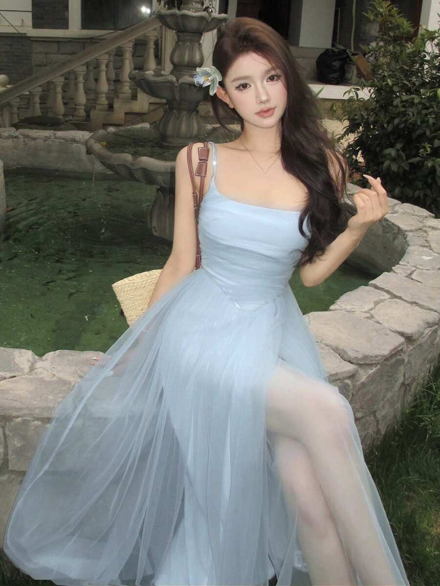 DAZY Romantic Flowing Sand Tulle Ballerina Dress, Figure-Flattering ...