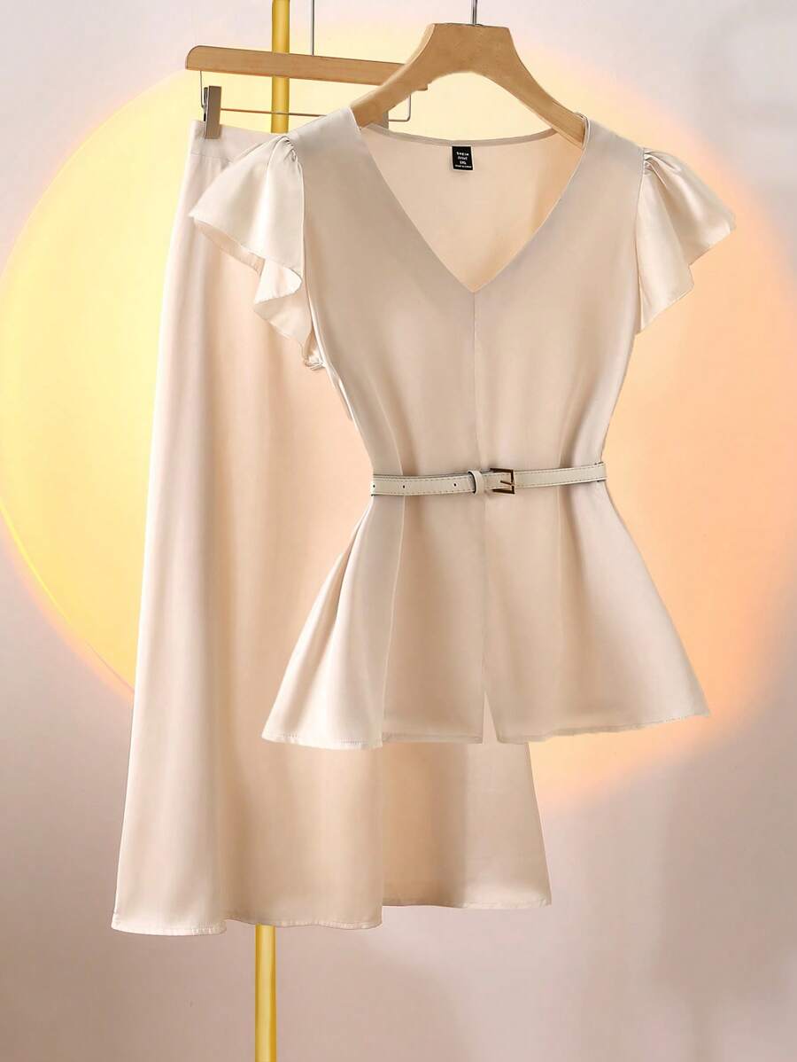 SHEIN Unity Plus Size Women 2 Pieces Set:Elegant Peach Luminous Smooth ...