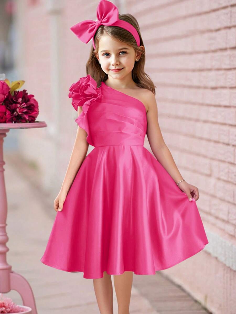 Tween Girl Asymmetrical 3D Rose Flower Petal Decor Off-Shoulder ...