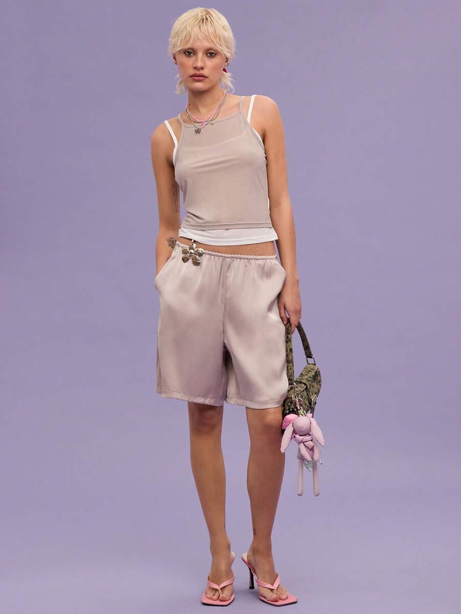 COUREZ Satin Jorts With Lace Trim/Casual/Summer Outfits For Women Y2K ...