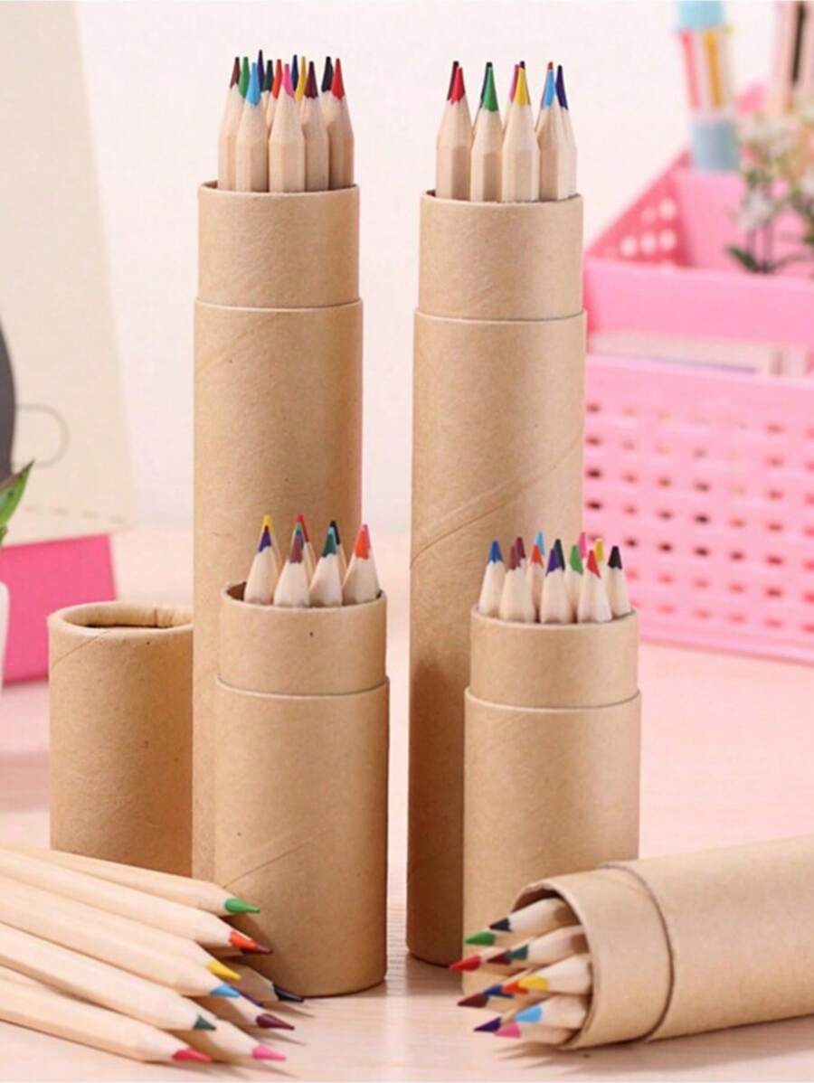 12pcs Wooden Barrel Mixed Color Colored Pencils, Perfect For Children's ...
