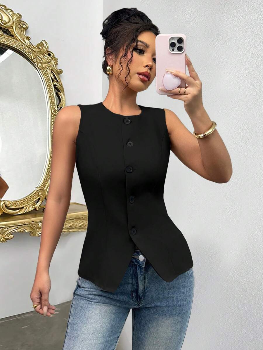 Gloray Casual Solid Sleeveless Shirt For Summer Commute | SHEIN USA