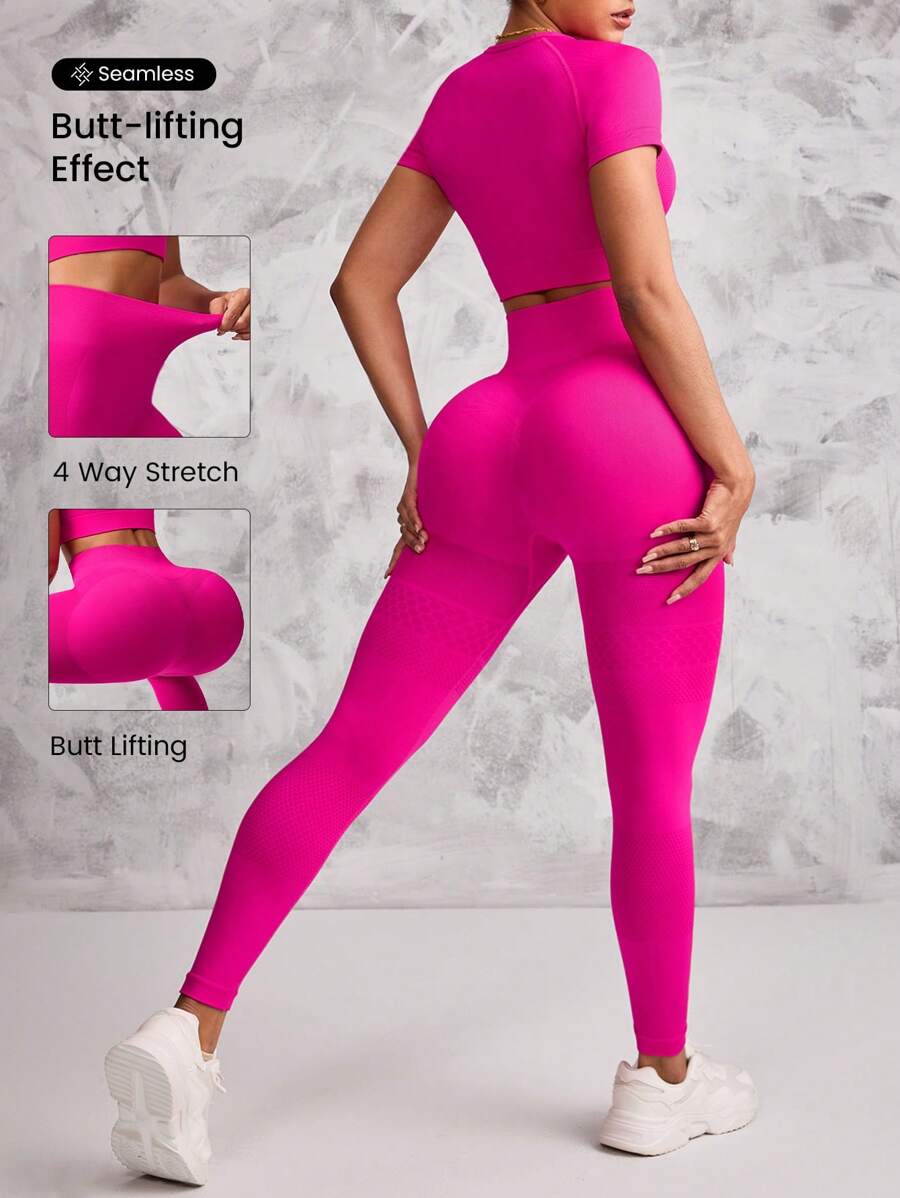 Seamluxe SHEIN Sport Women Solid Color Short Sleeve Casual Top And ...