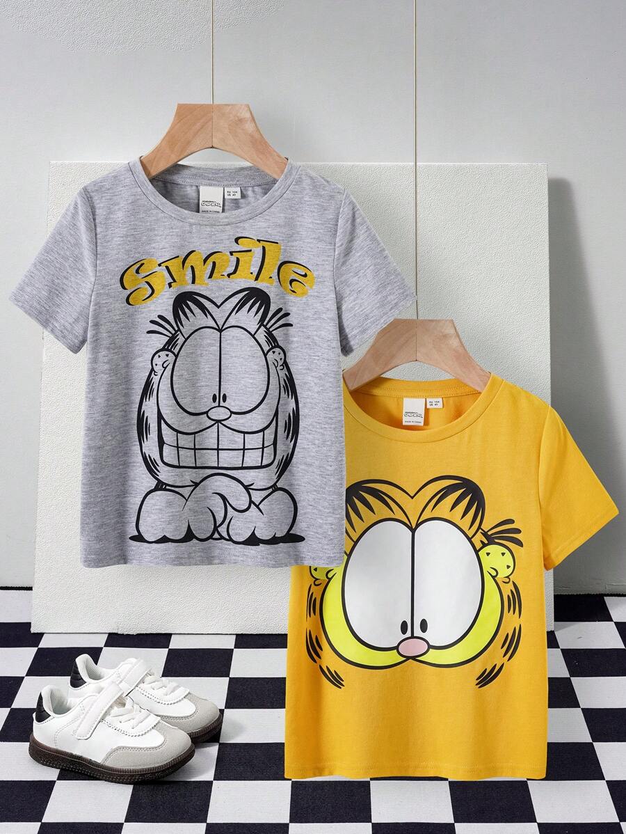 GARFIELD X SHEIN Camiseta casual fofa de manga curta com estampa de ...