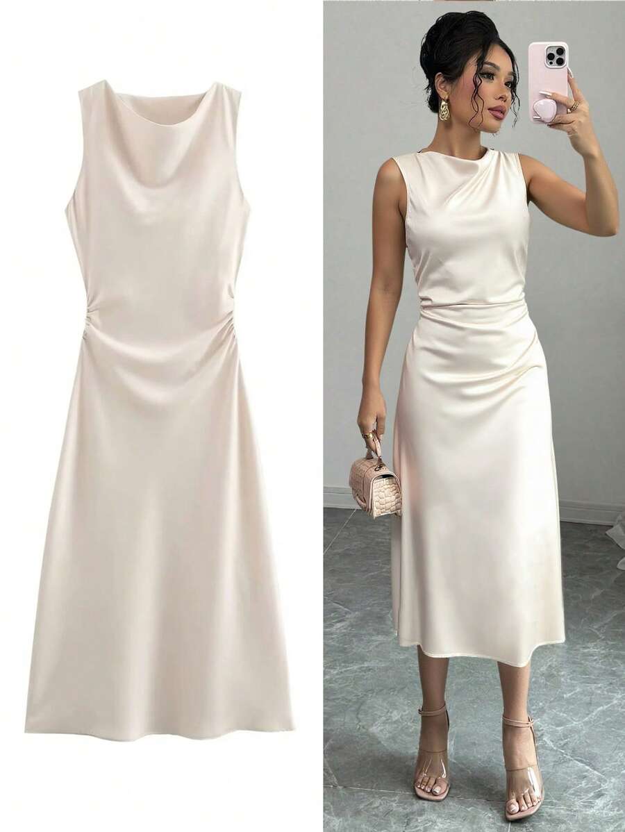 Elegant Women Long Ruched Waistline Design Dress | SHEIN USA