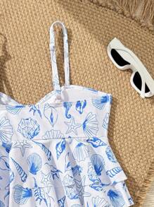 Teen Girl Spaghetti Strap Starfish Print Tankini Swimwear Set | SHEIN USA