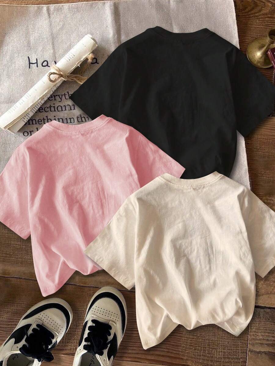 SHEIN 3pcs/Set Tween Girls' Casual Cute Cherry & Bow Print Short Sleeve ...