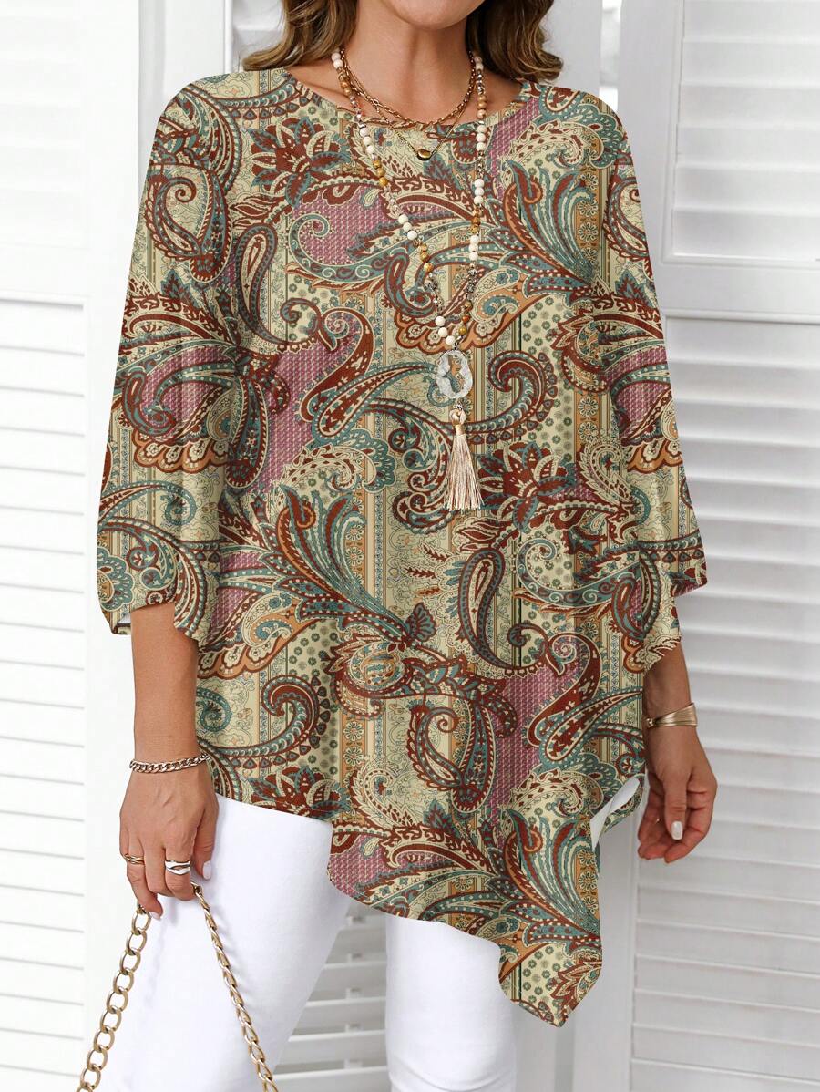 EMERY ROSE Vacation Floral Print Casual Loose Fit Plus Size Shirt ...