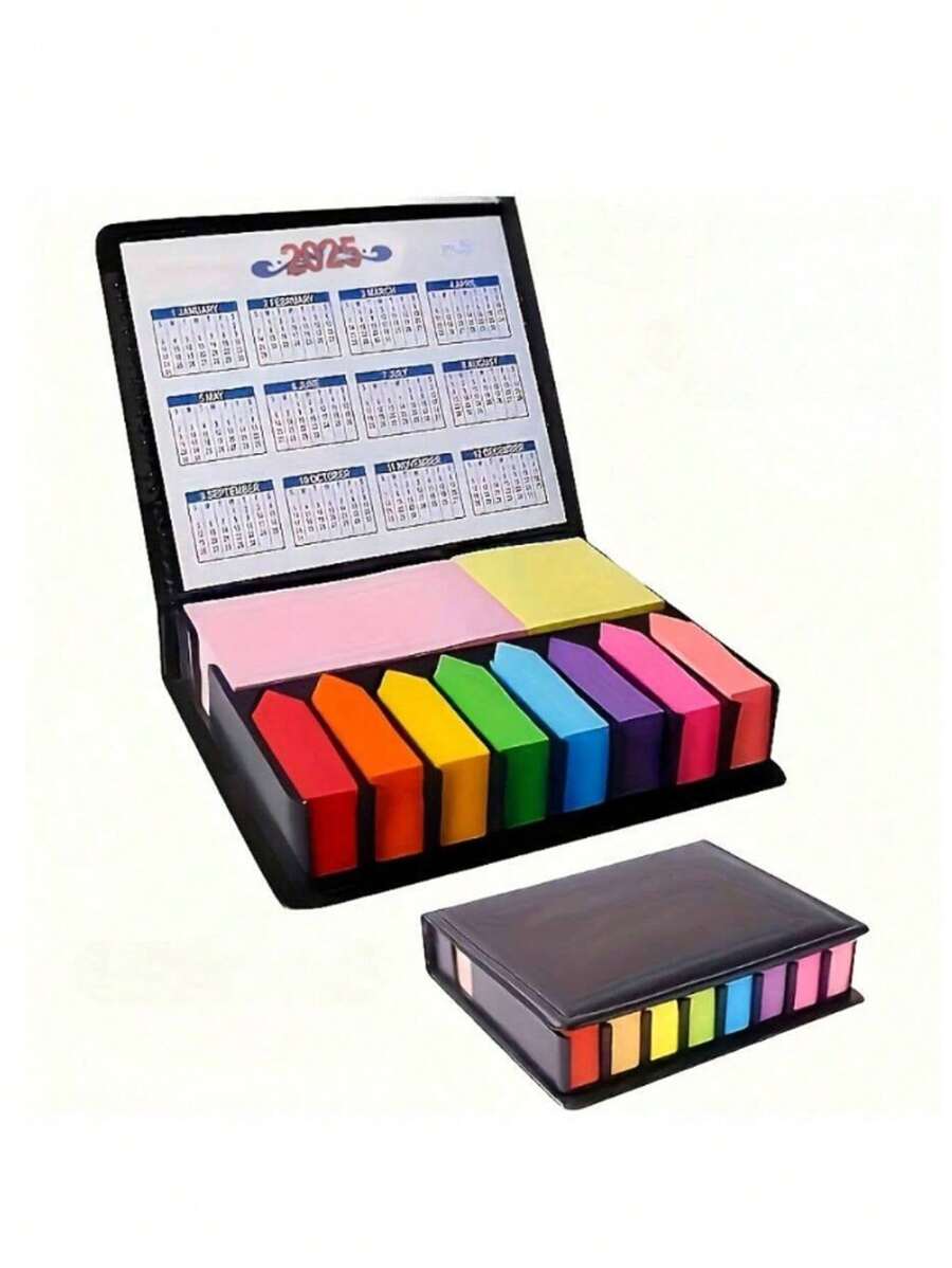 1pc Pages Of Multicolor Sticky Note Set With Faux Leather Packing Box, 2025 Calendar & More ...