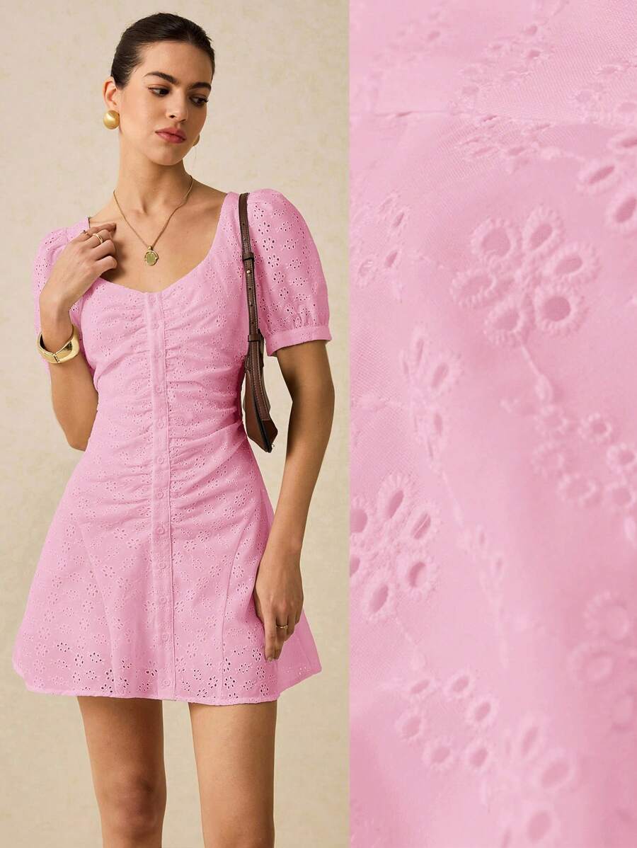 Poéselle Women's Pink Boho Mini Dress With Sweetheart Neckline And ...