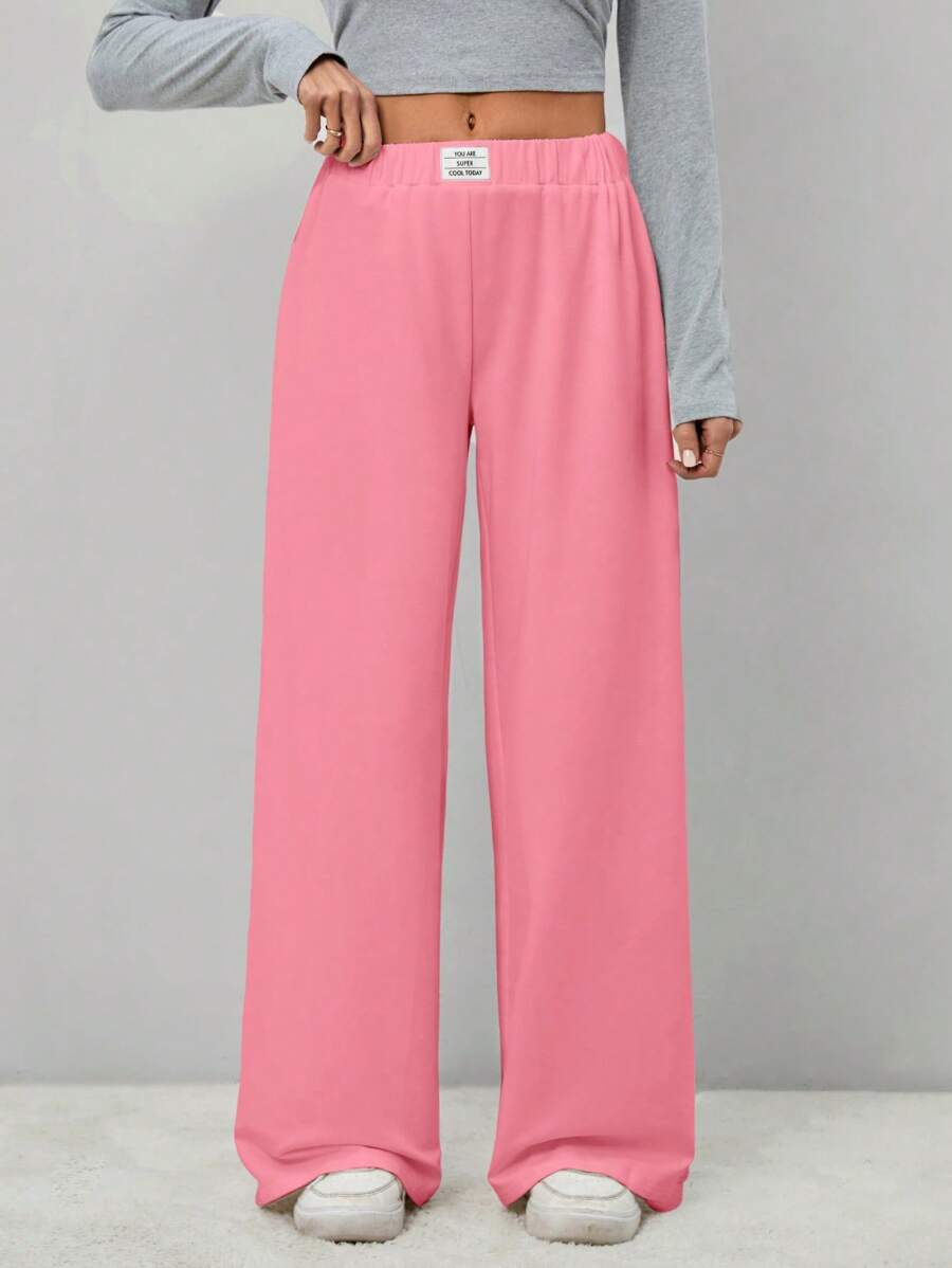 SHEIN Tall Women's Casual Pink Knitted Fabric Long Sweatpants With ...
