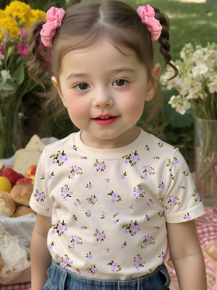 SHEIN Baby Girl Casual Minimalist Short Sleeve Round Neck Top, Suitable ...