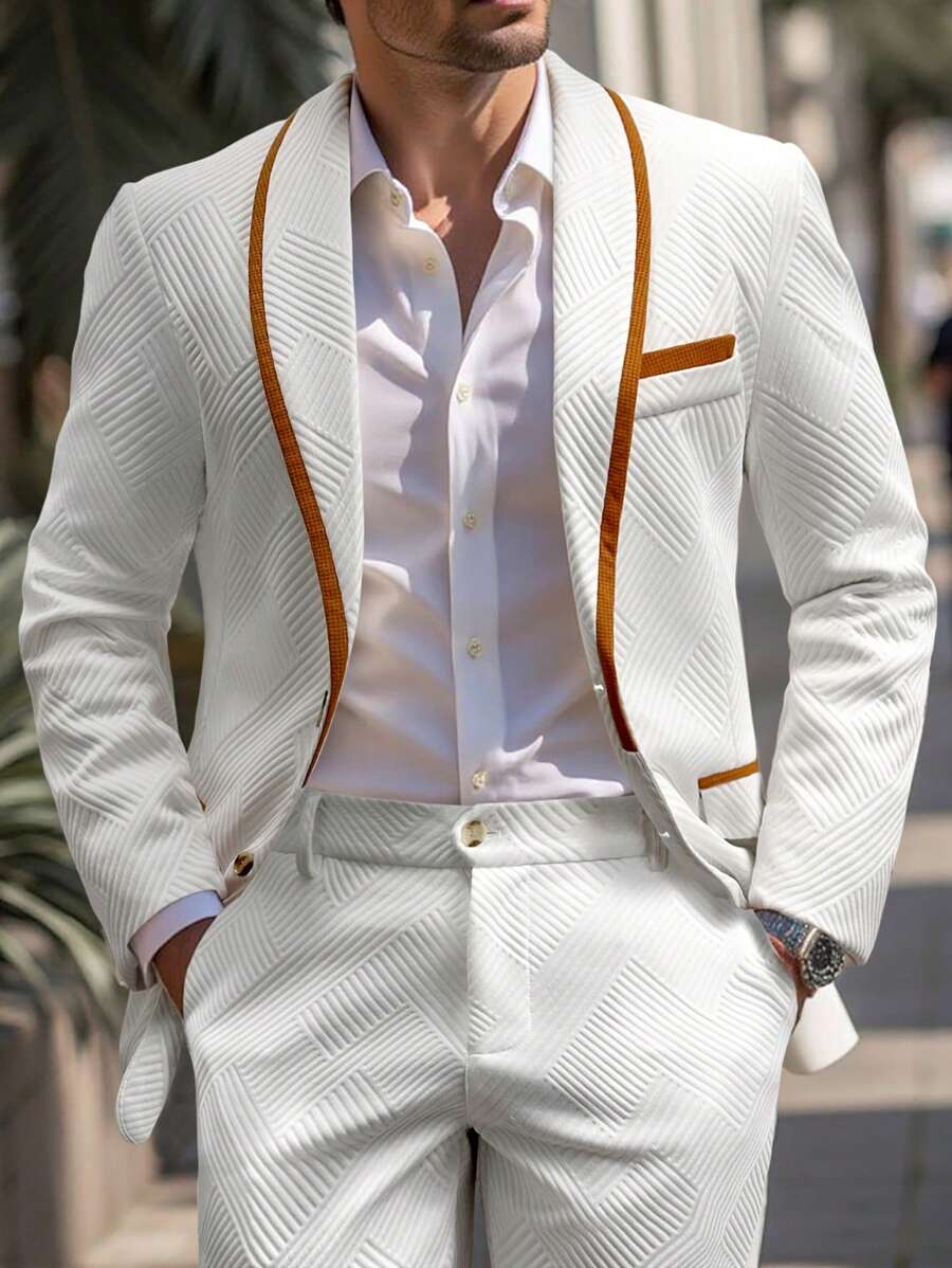 Manfinity Mode Men's Lapel Collar Long Sleeve Jacket And Pants Suit Set ...