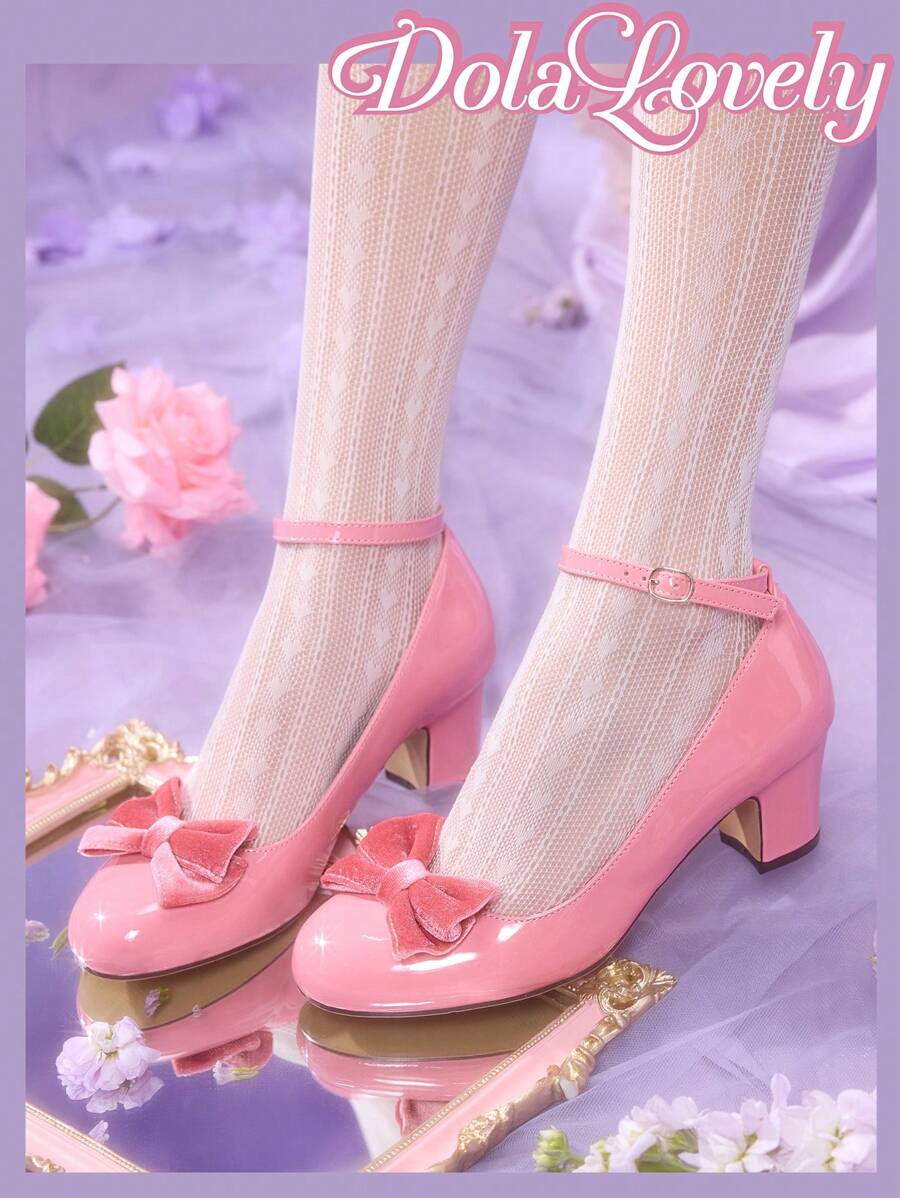 Dola Lovely 2024 New Fashionable Versatile Mary Jane Velvet Round Toe Platform Chunky Heel Pumps ...