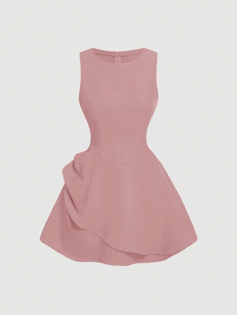 SHEIN MOD Women's Elegant Pink Mini Dress: Sleeveless, Round Neck ...