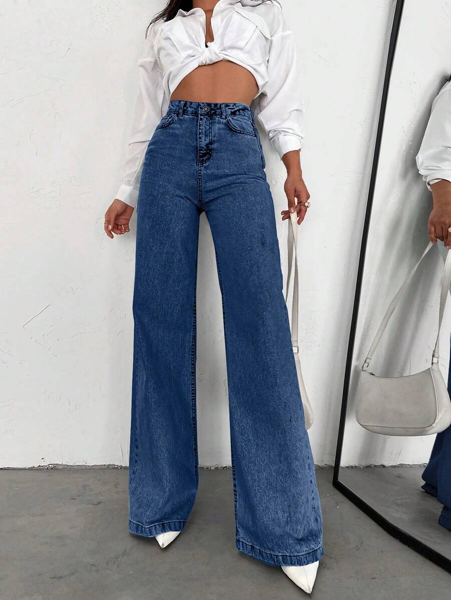 SHEIN Tall 100%Cotton HIGH WAIST WIDE LEG LONG HEM TALL JEAN | SHEIN USA