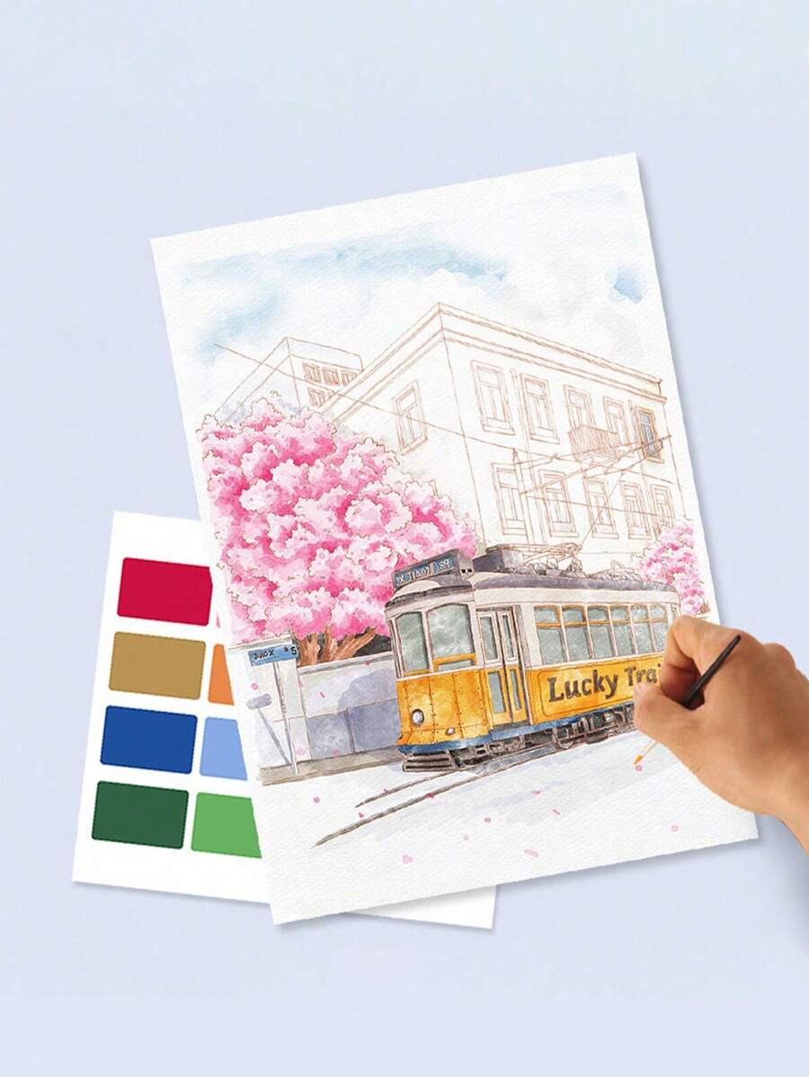 SHEIN 1pc/4pcs Watercolor Painting Book, Stress Relief Coloring Book ...