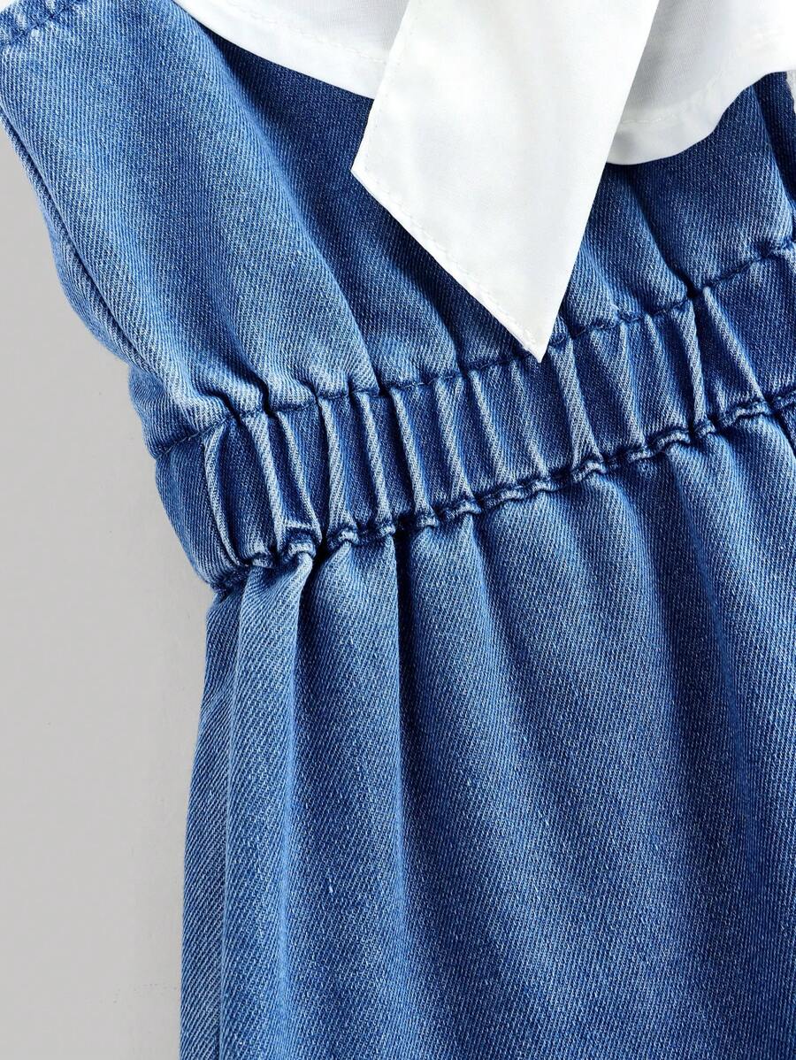 SHEIN Jonge meisjes 2025 Nieuwe witte spaghettibandjes strik denim ...