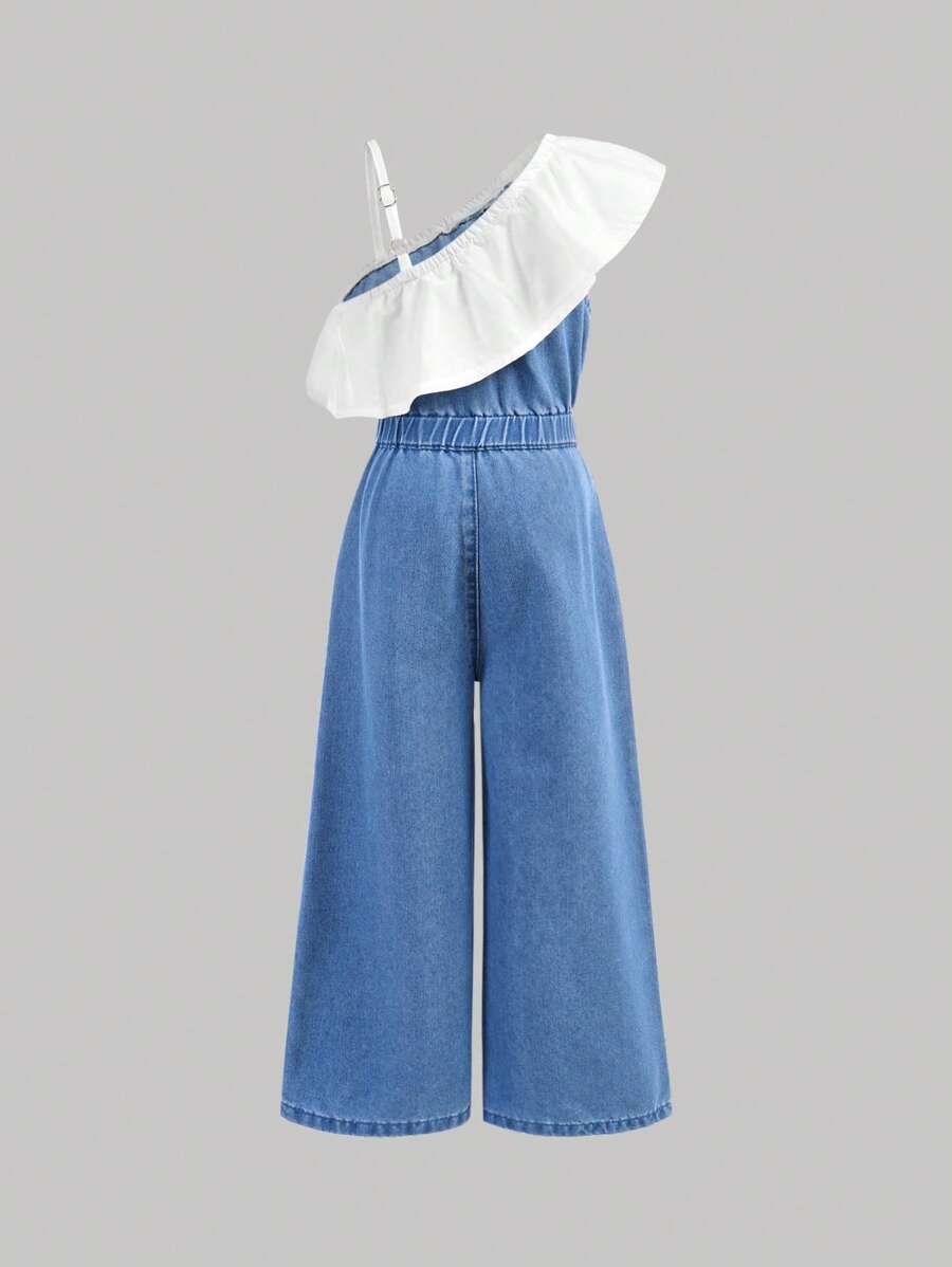 SHEIN Jonge meisjes 2025 Nieuwe witte spaghettibandjes strik denim ...