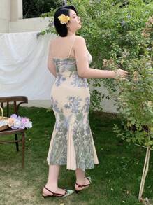 Dazy Plus Plus Size Floral Print Mermaid Hem Cami Dress, Spring/Summer ...