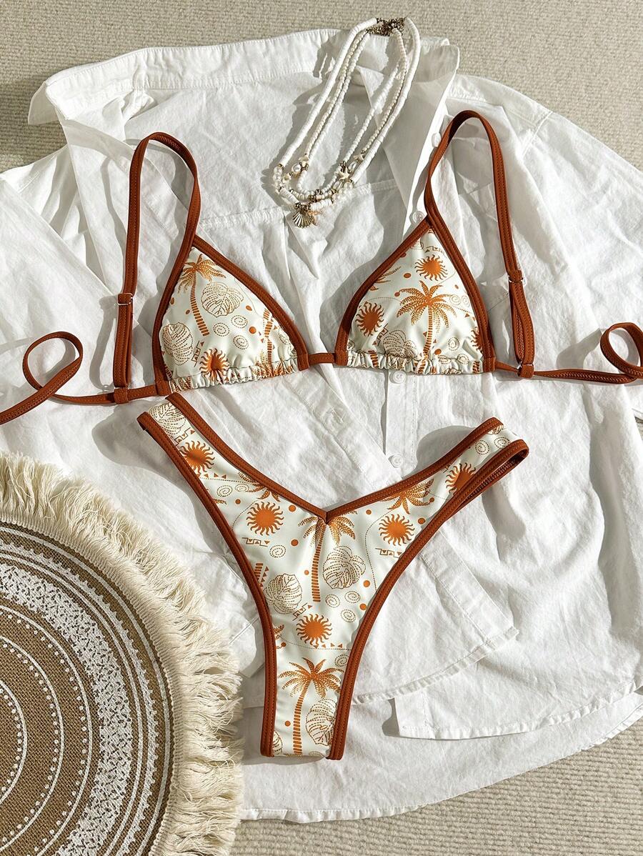 Swim Mod 2pcs/Set Women Summer Cute High Cut Printed Spaghetti Strap ...