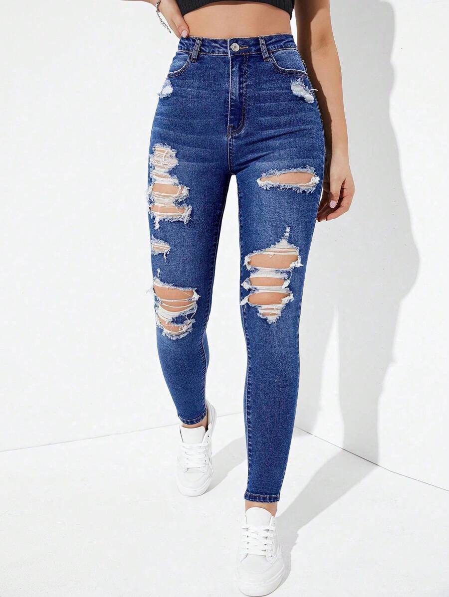 High Waist Ripped Skinny Jeans Ripped Jeans | SHEIN USA