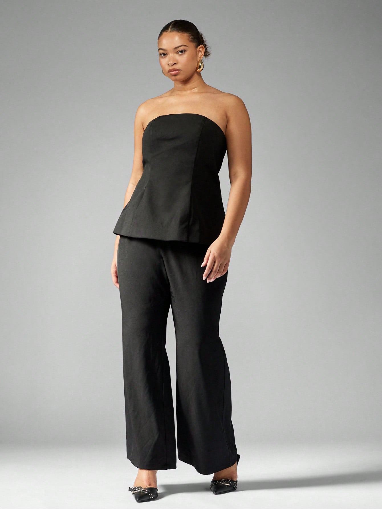 MISSGUIDED PLUS Plus Size Bandeau Strapless Top Wide Leg Pants Co-Ord ...