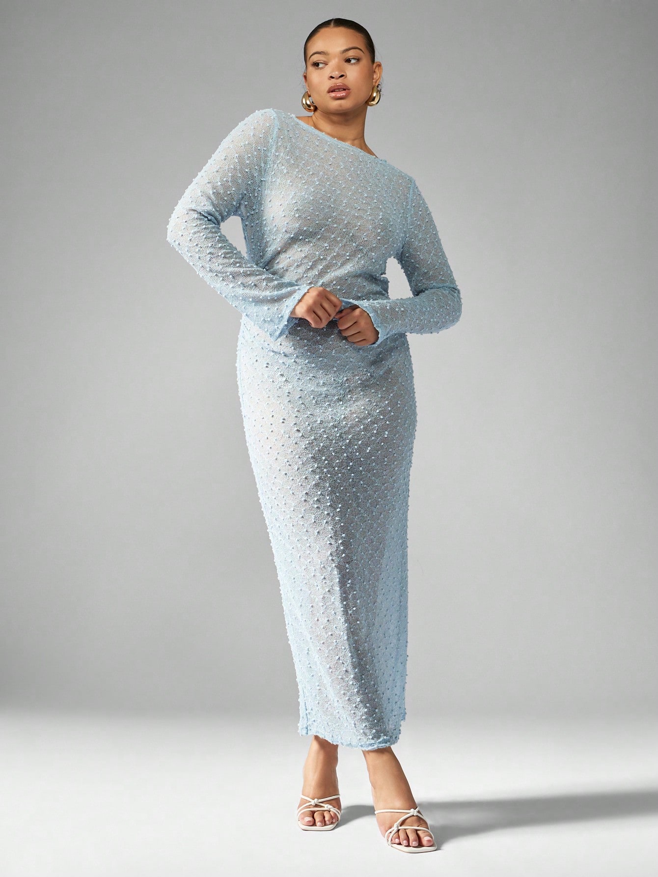 MISSGUIDED PLUS Textured Crochet Knit Stretch Sheer Boat Neck Maxi ...