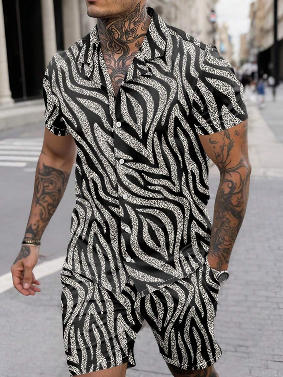 Manfinity LEGND Men's Animal Print Shirt And Shorts Set | SHEIN USA