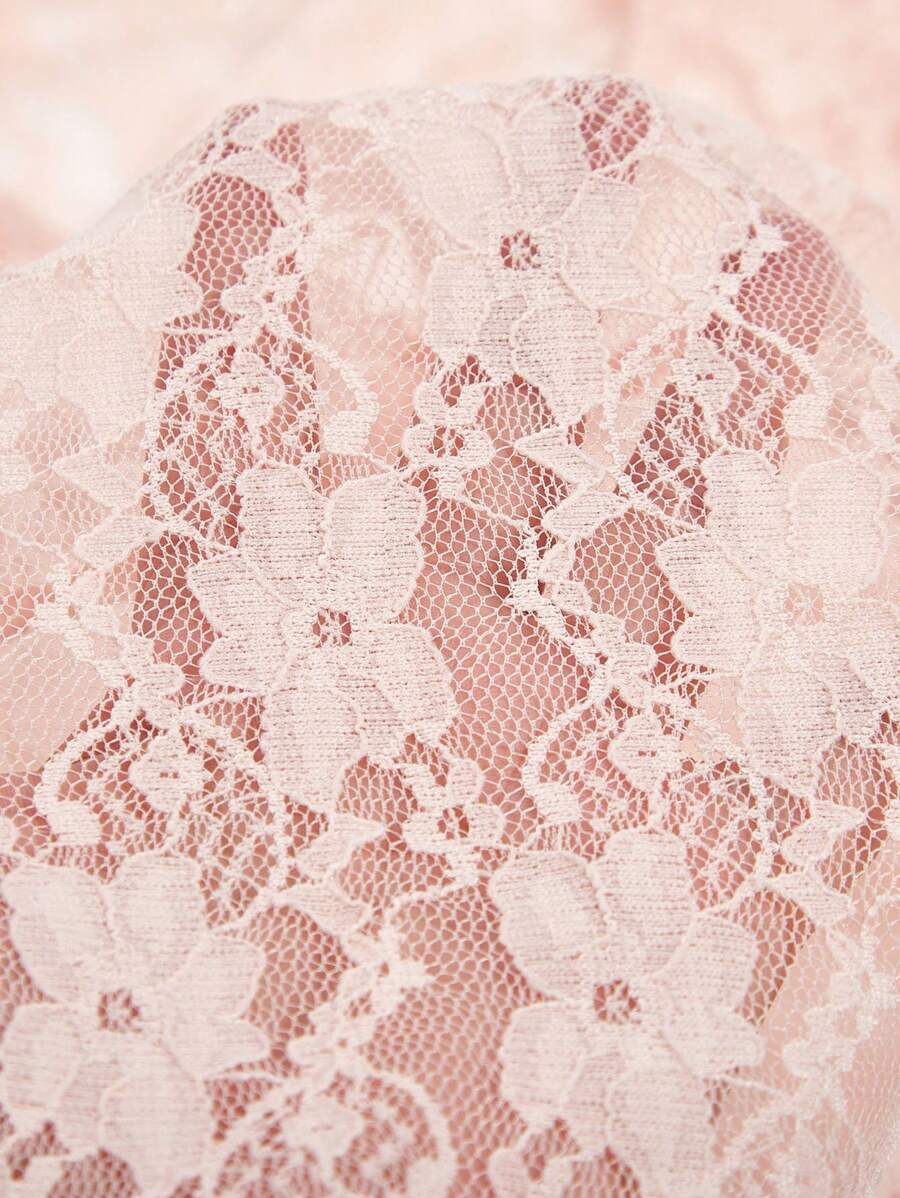 INAWLY Plus Size Women Lace Casual Slim Fit Shallow Pink Semi-Sheer T ...