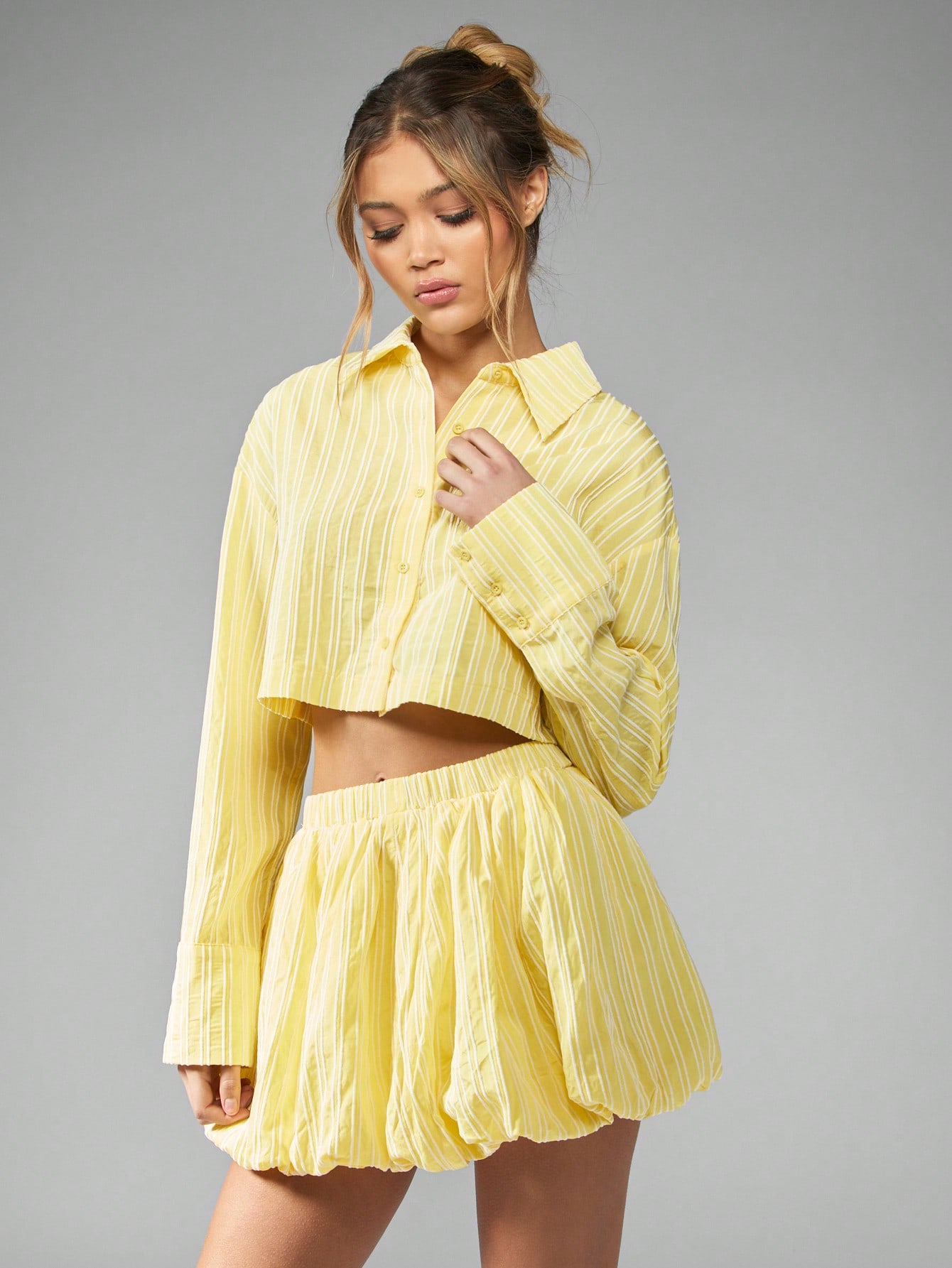 Striped Bubble Hem Mini Skirt Set Coordinated Outfit Summer Spring ...