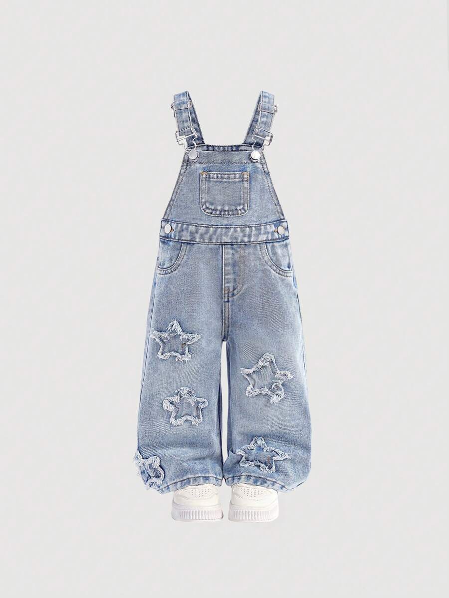 SHEIN Tutine vintage in jeans blu ampia gamba per bambine con dettagli ...
