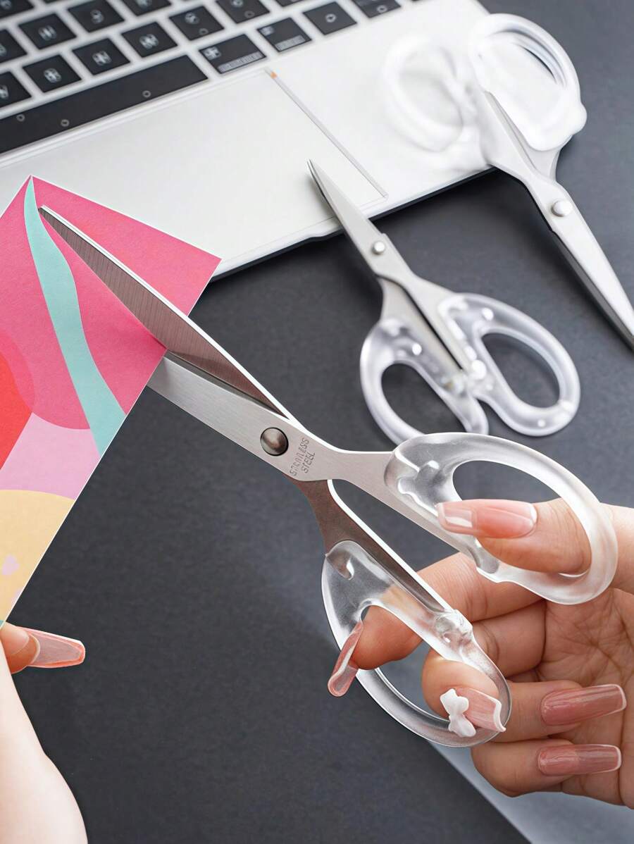 1pc Stainless Steel Clear Scissors, Simple Multi-Purpose Art Scissors ...