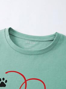 INAWLY Heart And Paw Print Round Neck Short Sleeve T-Shirt, Summer ...