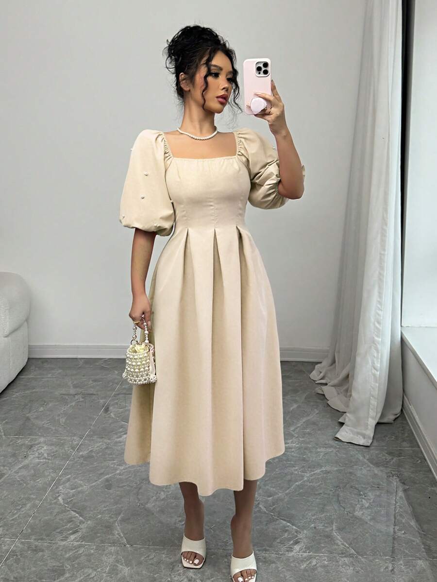 Rafferiza Square Collar Puff Sleeve Ruched Puff Women's Dress ...
