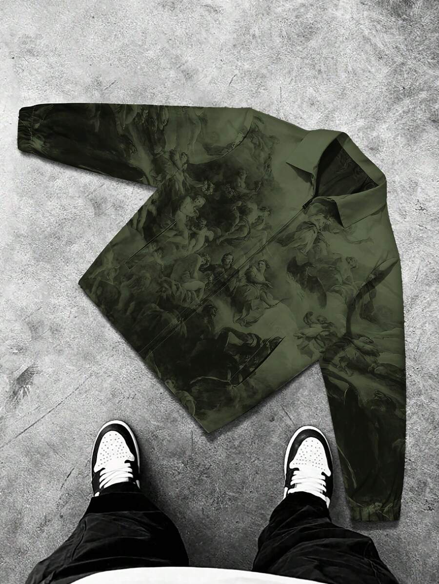 Manfinity EMRG Men's Figure Graphic Long Sleeve Zipper Collar Casual ...