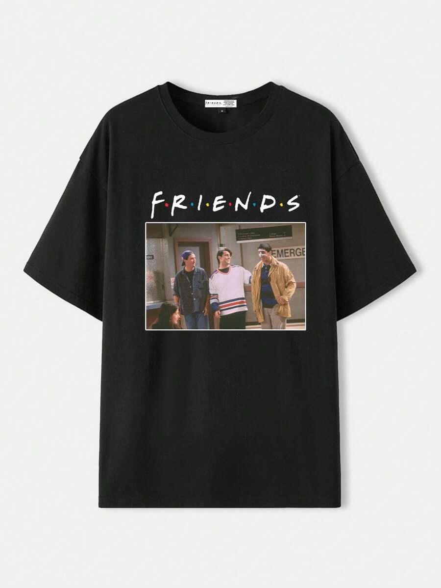 FRIENDS X SHEIN Men's Letter & Portrait Graphic Round Neck Short Sleeve ...